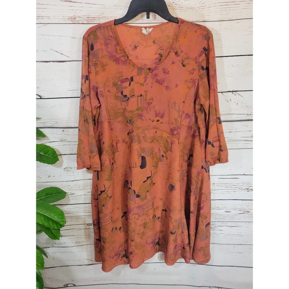 Click | Dresses | Click Brown Pink Scoop Neck 0 Rayon 34 Sleeve Dress ...